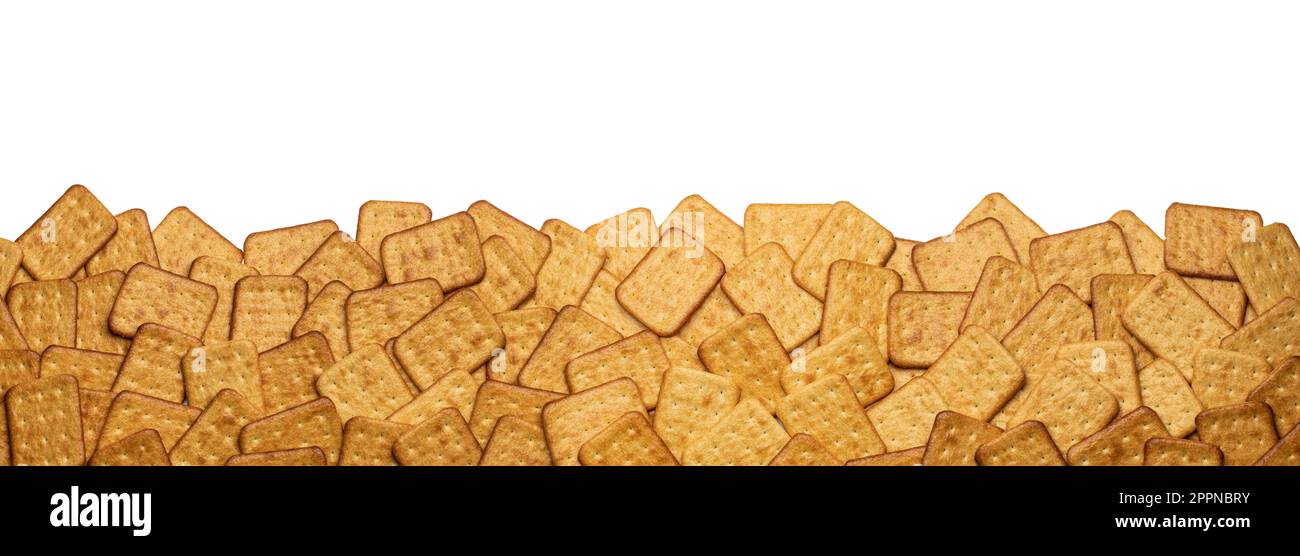 a heap of crackers on a white background for banner, panorama or border ...
