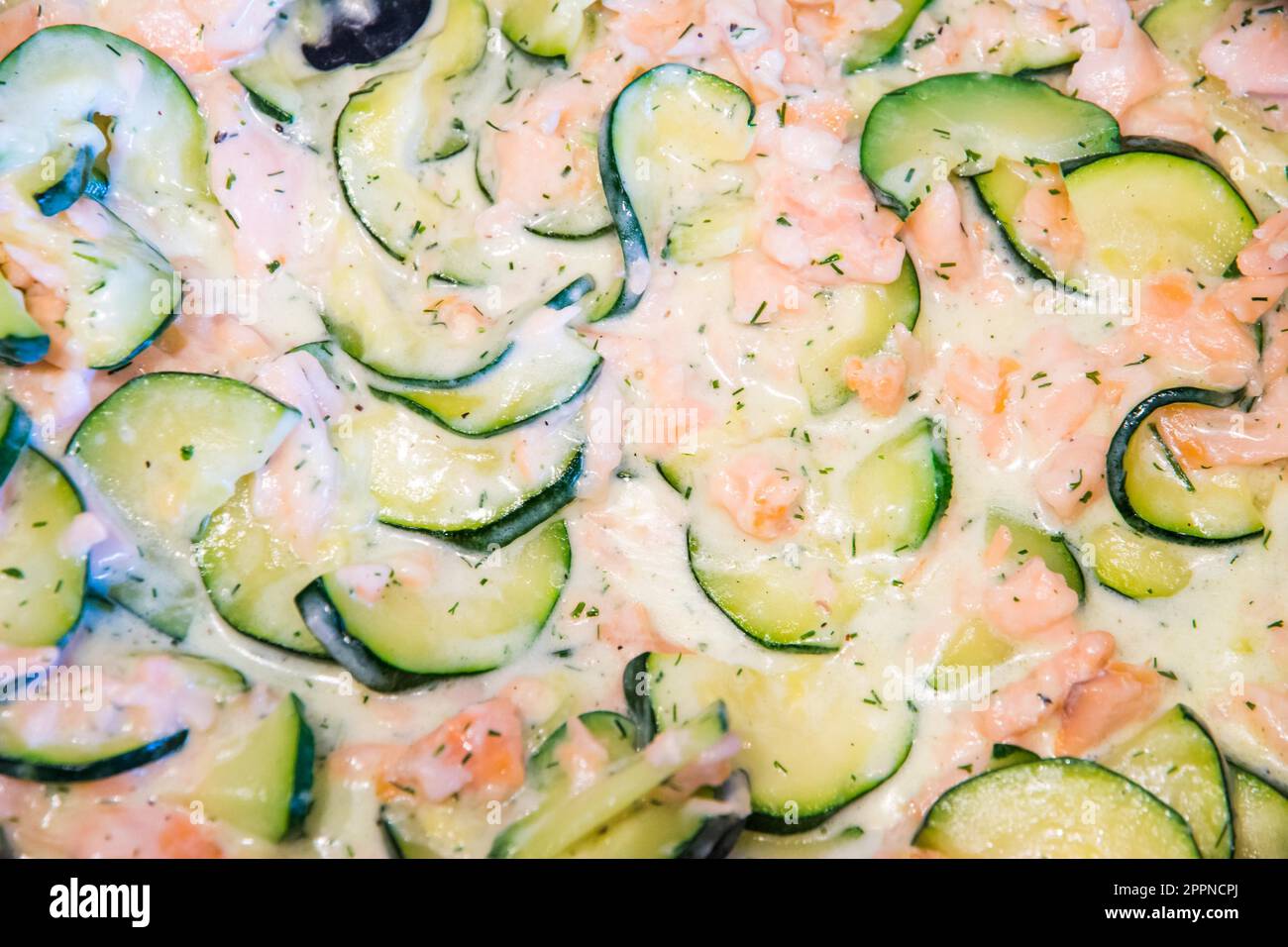 Tasty food background with zucchini and salmon Stock Photo - Alamy