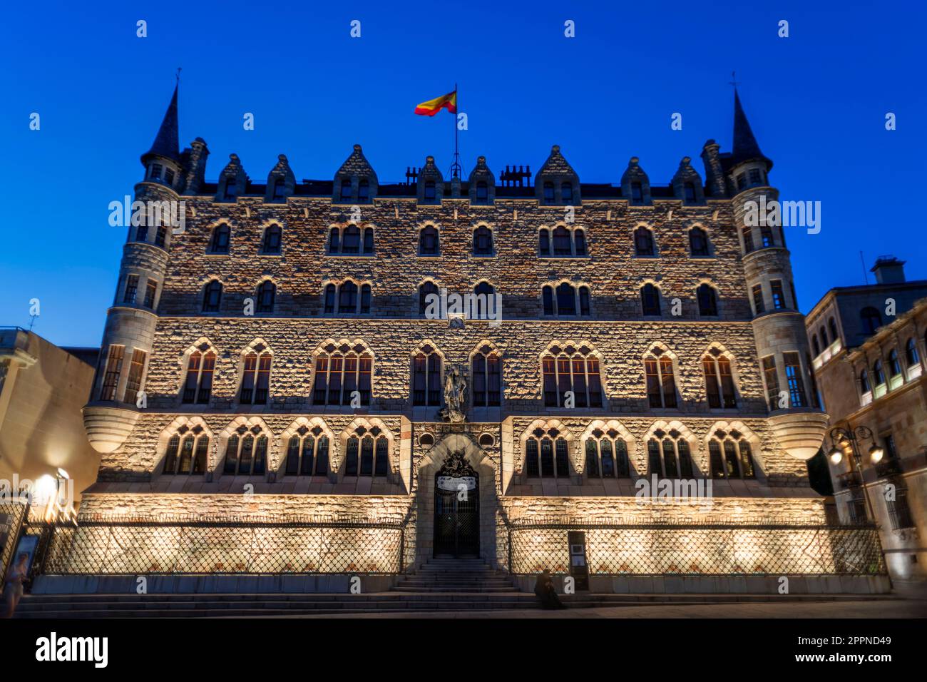 Facade of the Casa de Botines museum designed by Antoni Gaudi. Leon ...