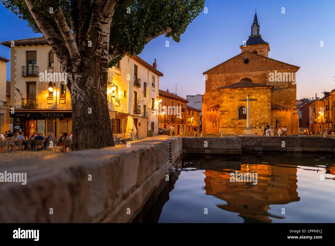 Plaza del grano or grain square in Leon city center sidewalk in the ...