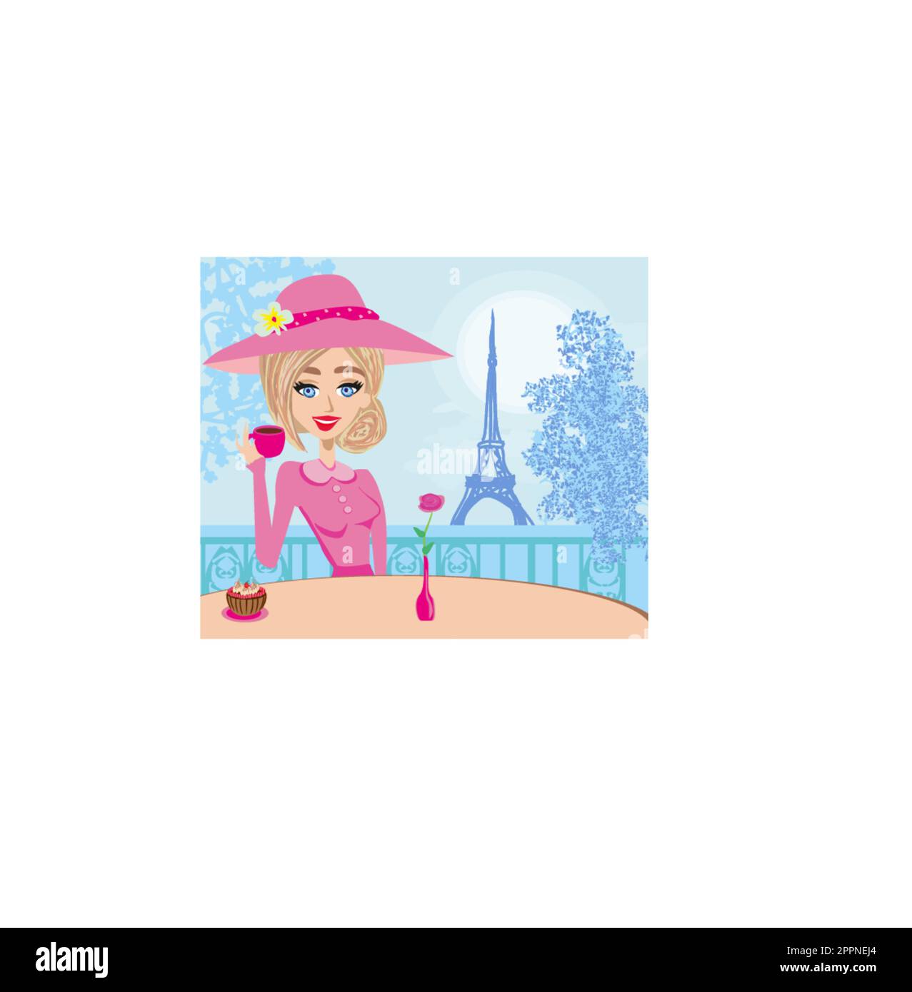 Pretty Elegant Girl In The Parisian Cafe Stock Vector Image And Art Alamy