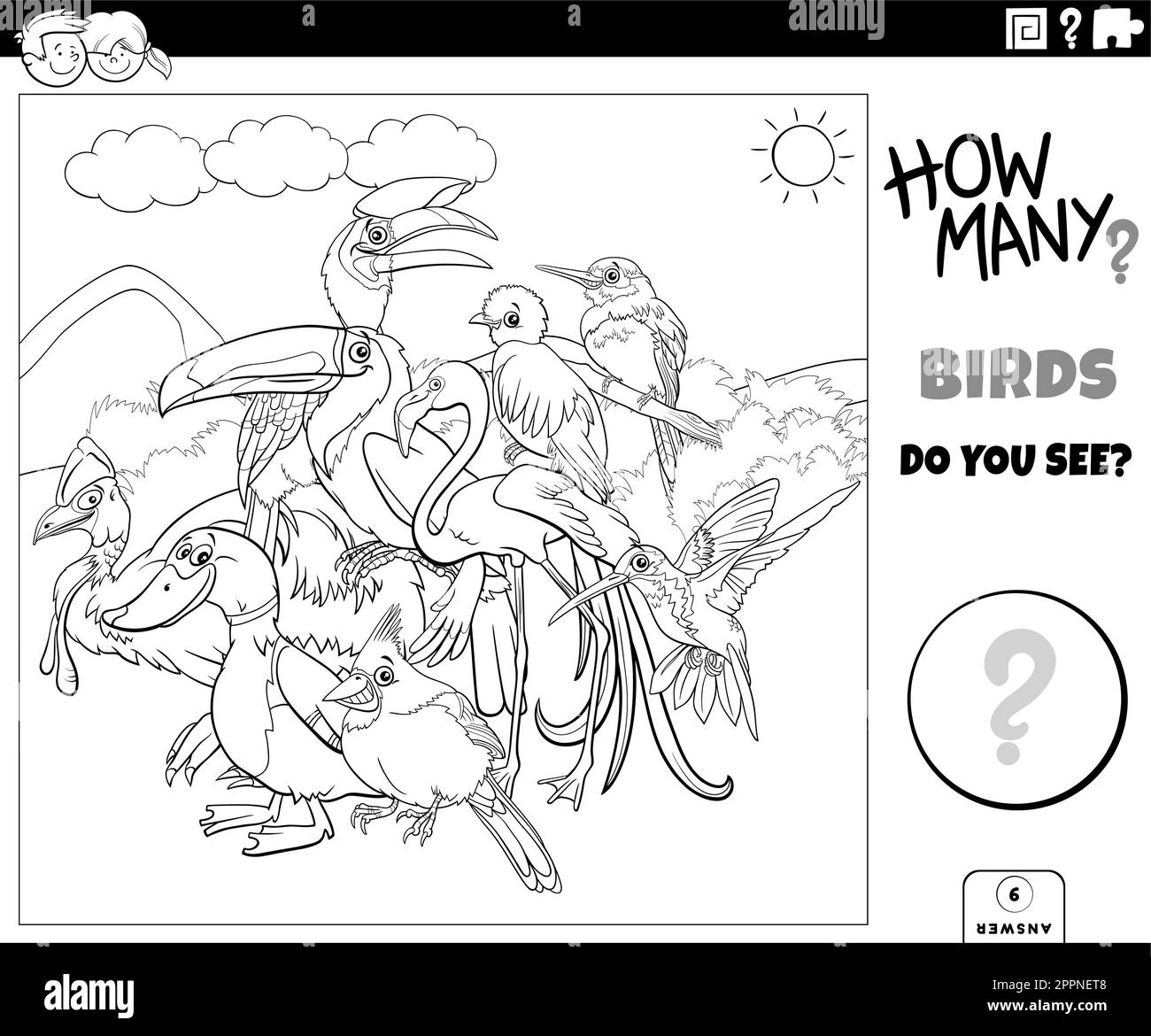 counting cartoon animals educational game coloring book page Stock ...