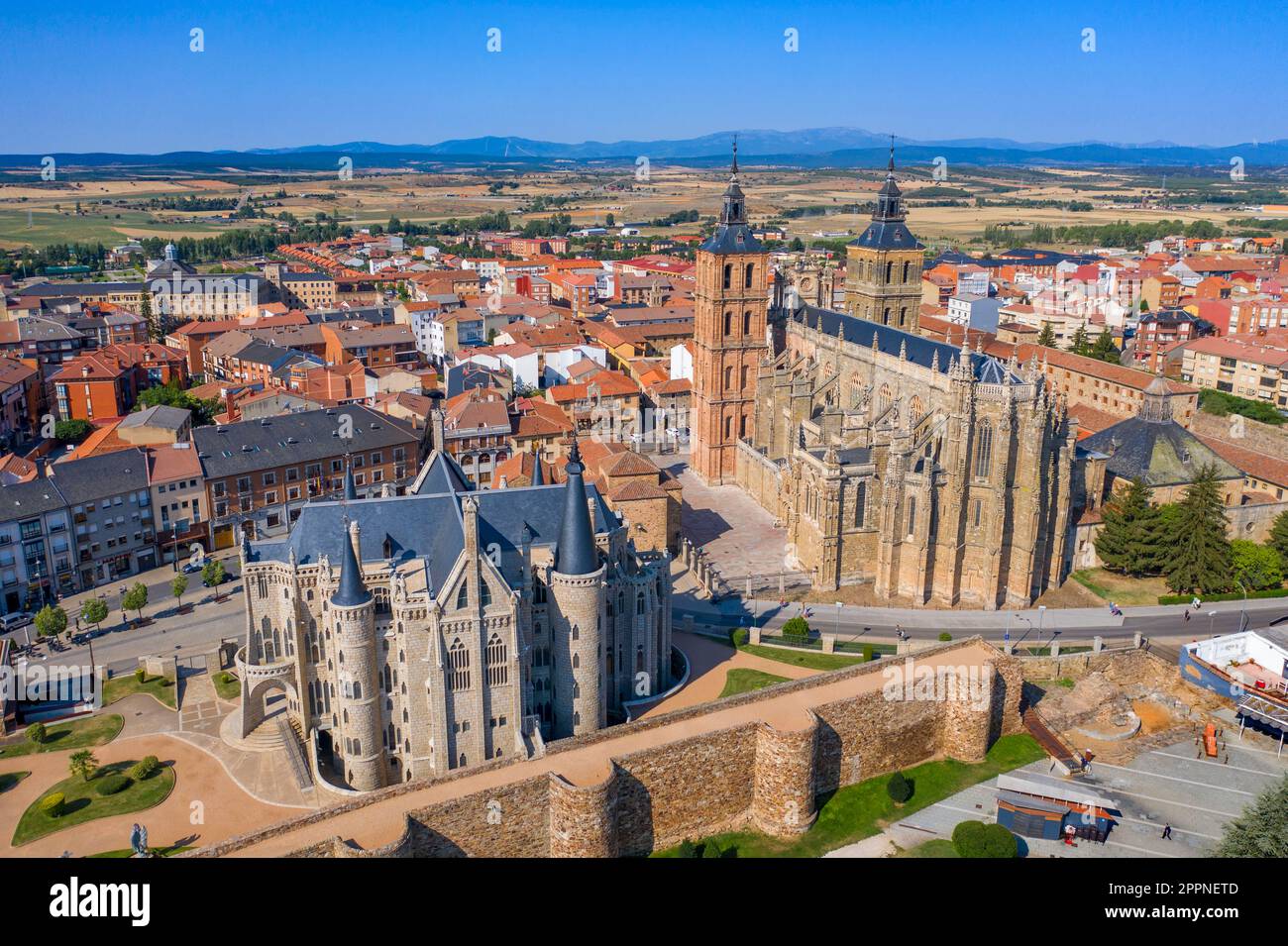 Aerial view of the gothic cathedral and the Episcopal Palace designed ...