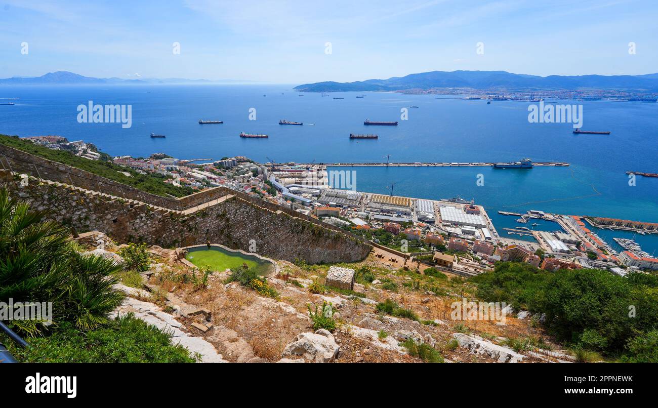Charles V wall on the slopes of the rock of Gibraltar with a view on ...