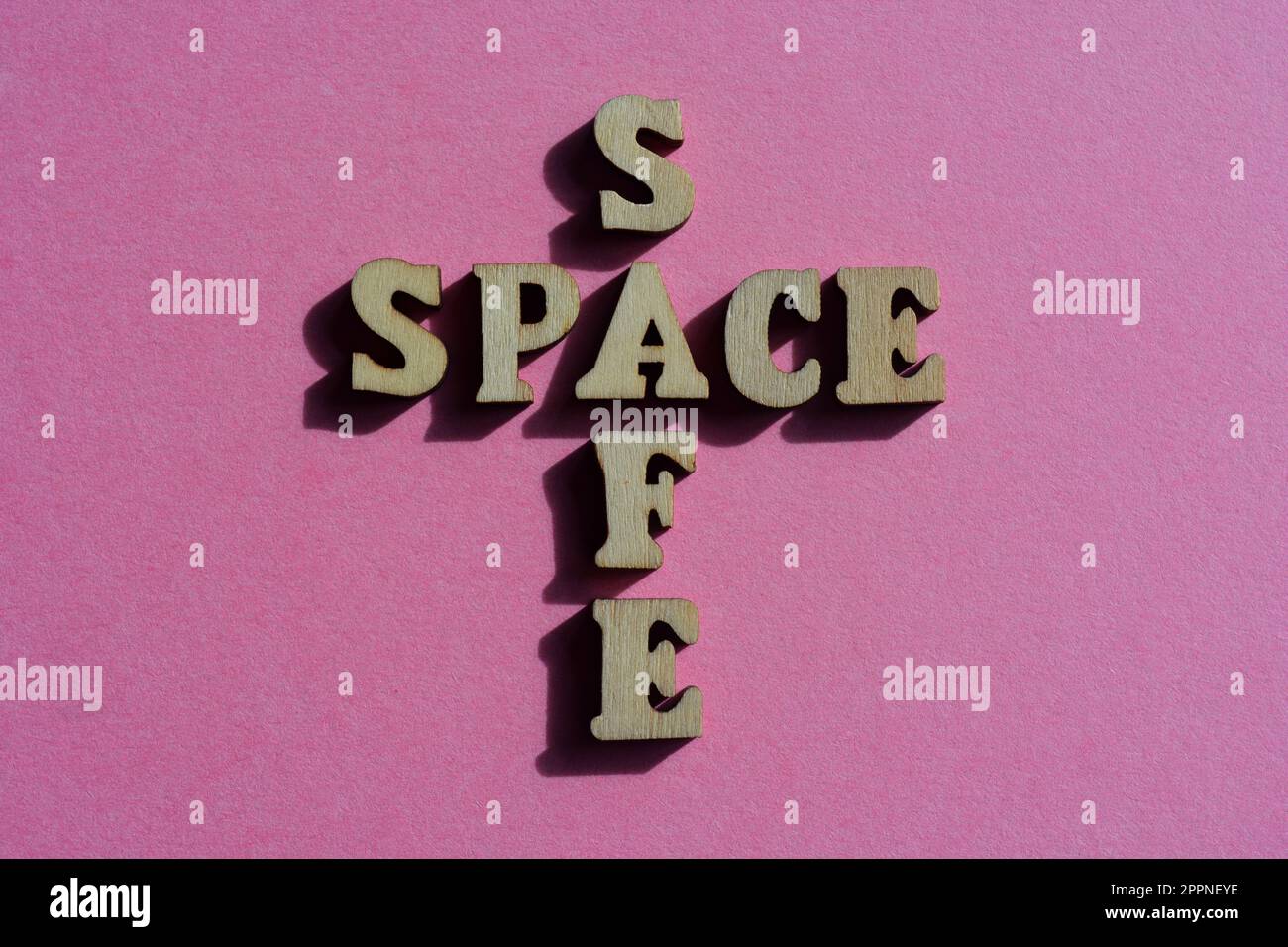 Safe, Space, words in wooden alphabet letters in crossword form ...