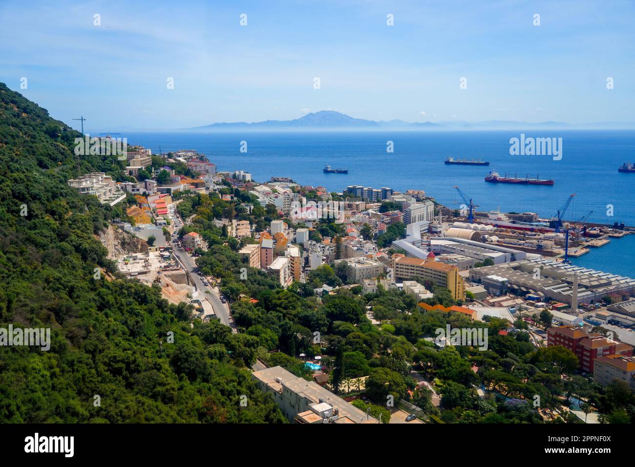 Aerial view of the city of Gibraltar facing the famous strait with the ...