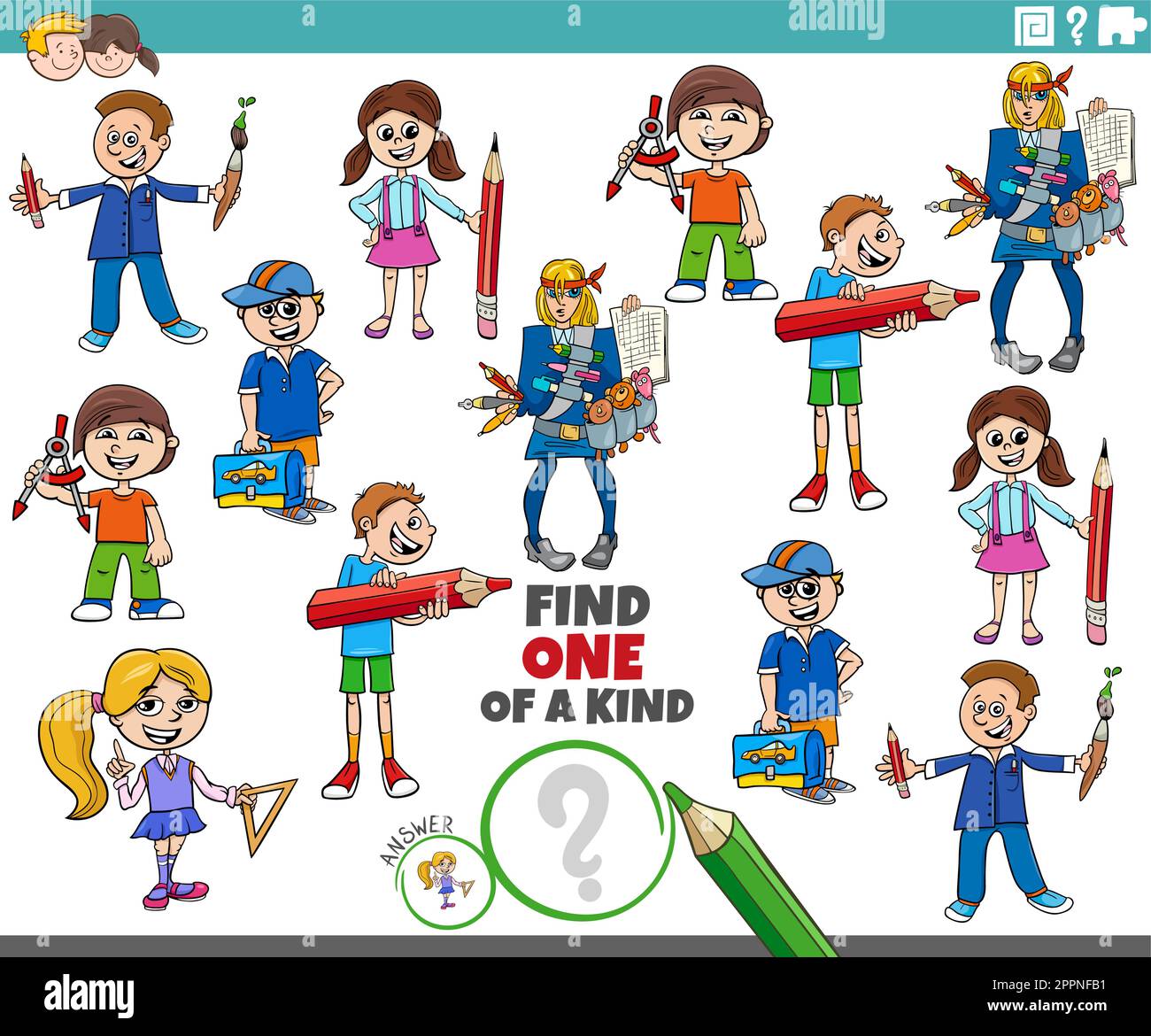 one of a kind task with cartoon pupils children character Stock Vector ...
