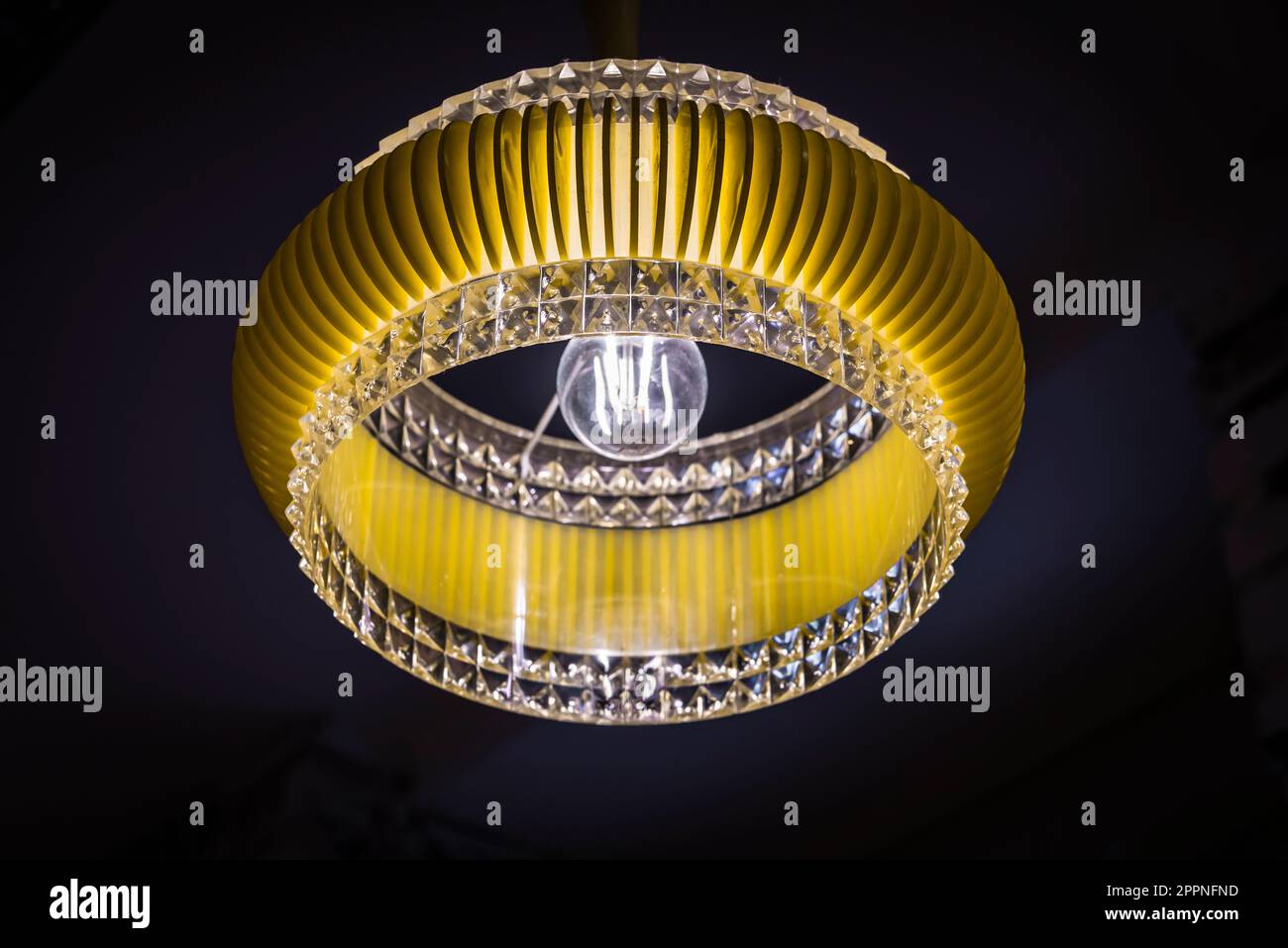 Interior design: round yellow ceiling lamp made of plastic with crystal ...