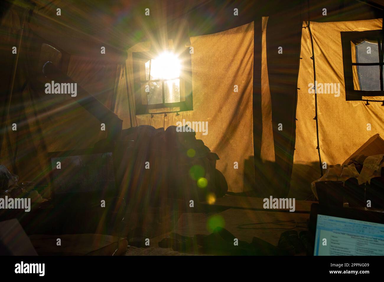 Inside the tent of the geological expedition. The work of the ...