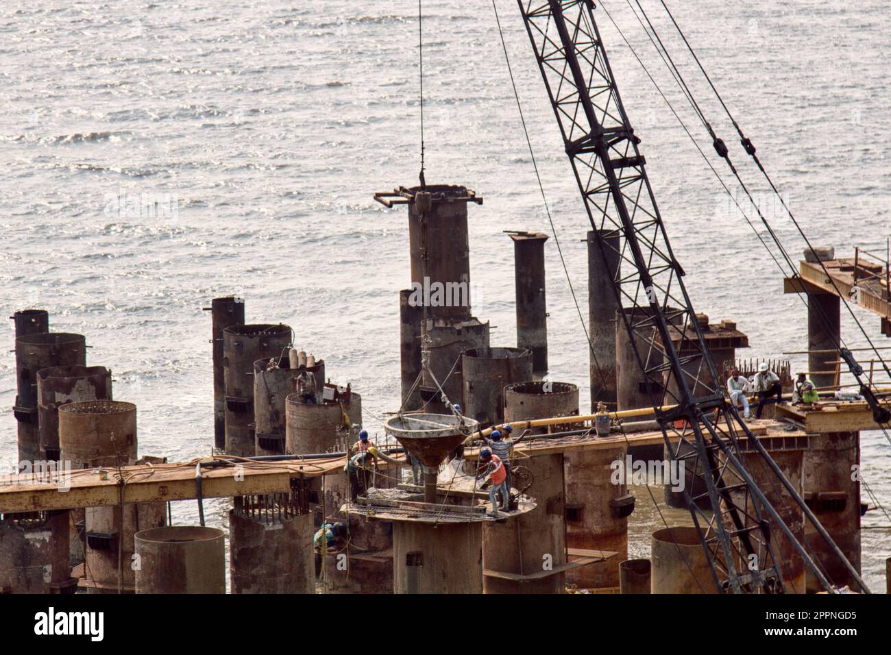 India, Goa - 31 March 2018: Construction of a concrete bridge for cars ...