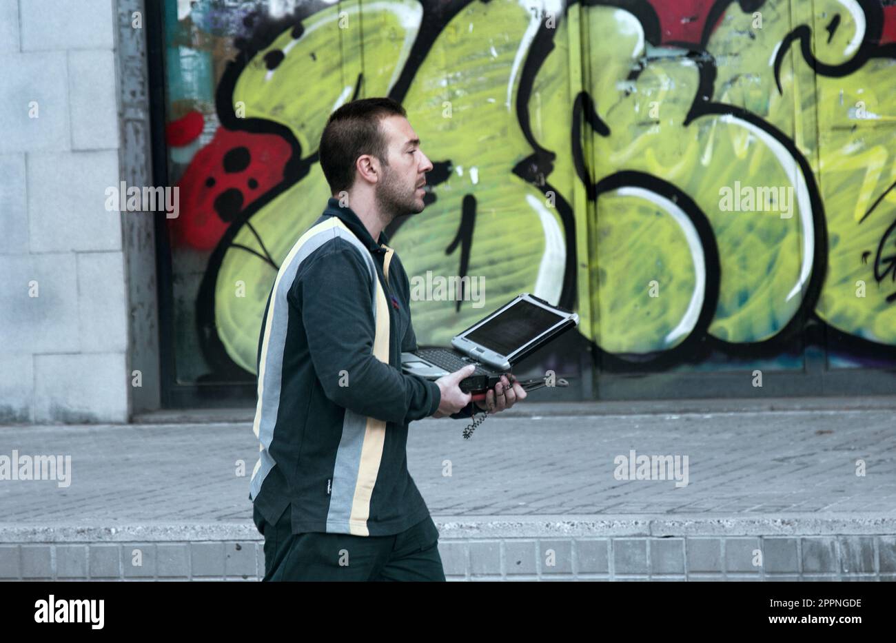Barcelona, Spain - October 9, 2017: Technician reviewer check urban ...
