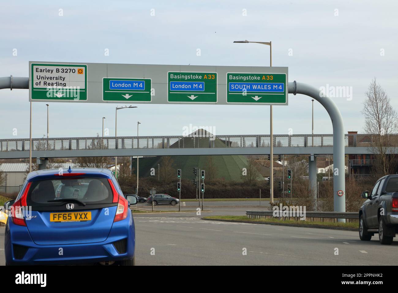 The place where all the lanes go off in different directions at a major ...