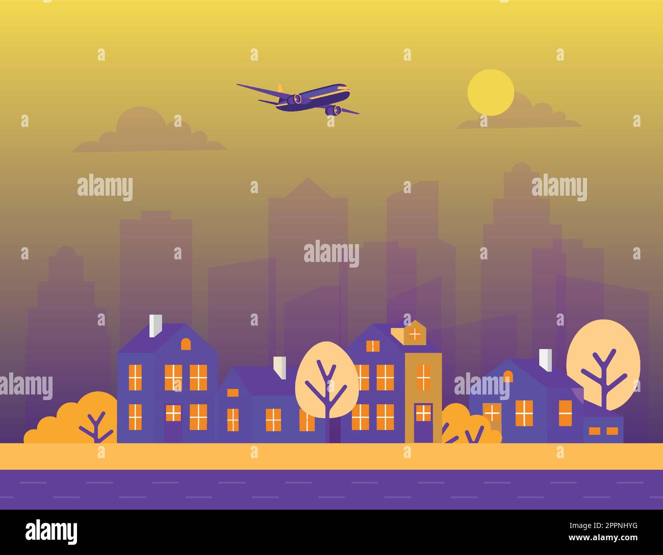 Suburban village flat design cityscape banner Stock Vector Image & Art ...