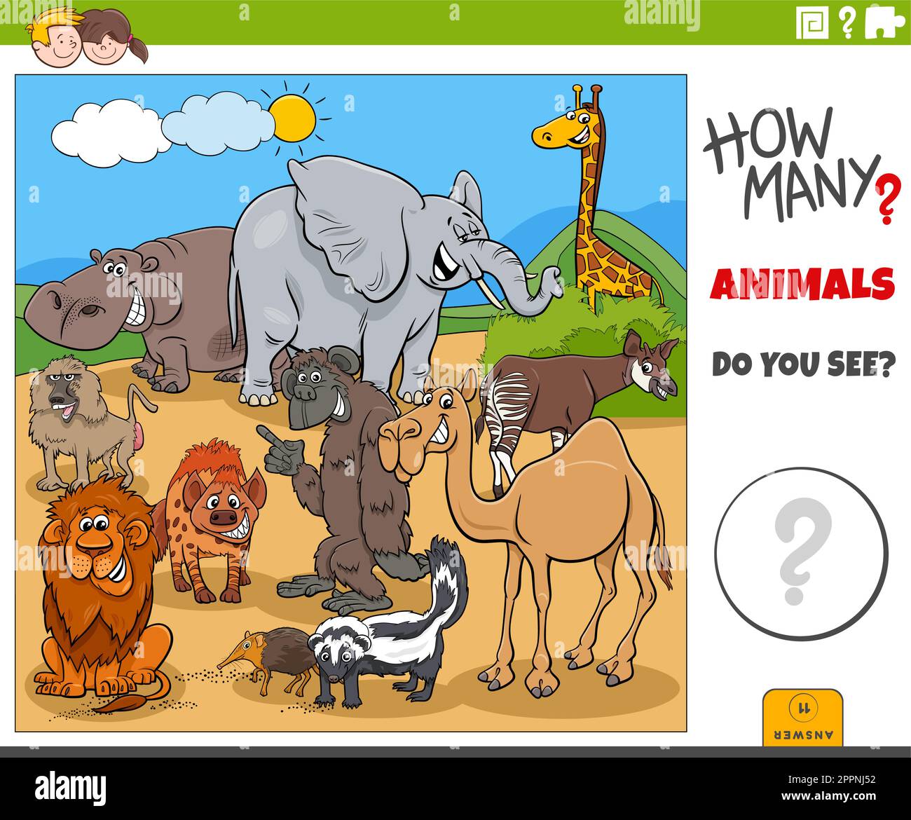 how many cartoon wild animals educational game Stock Vector Image & Art ...