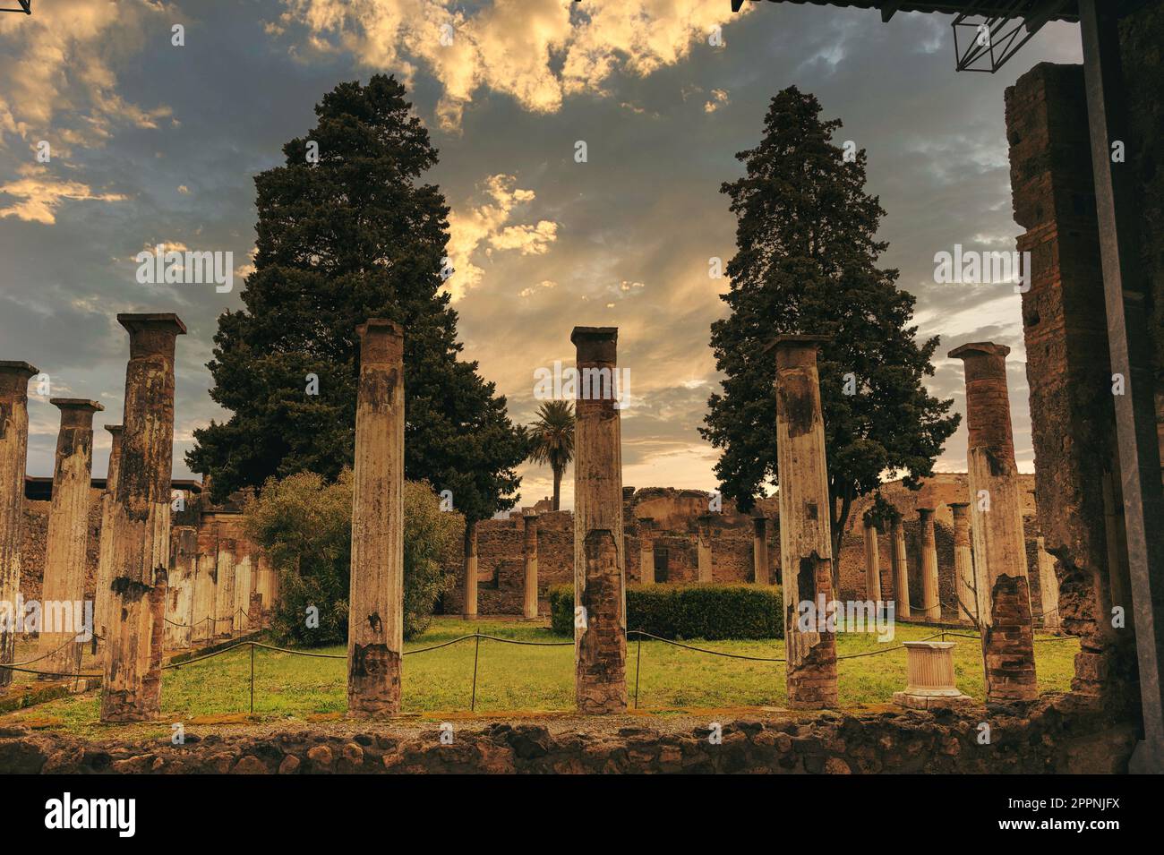 A beautiful shot of House of the Faun with antique columns in Pompeii ...
