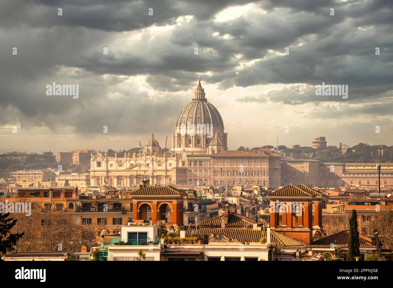 An aerial view of beautiful cityscape of Rome with St. Peter's Basilica ...