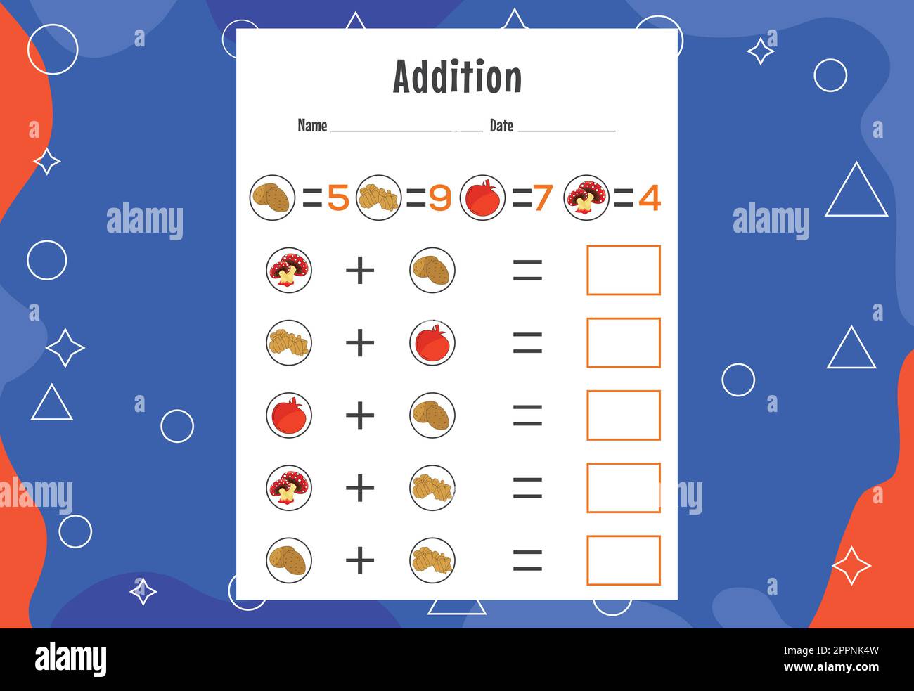 Addition with different elements for kids. An educational page for kids ...