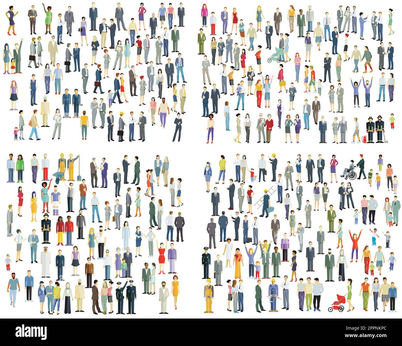 a large group of people together, isolated on white background ...