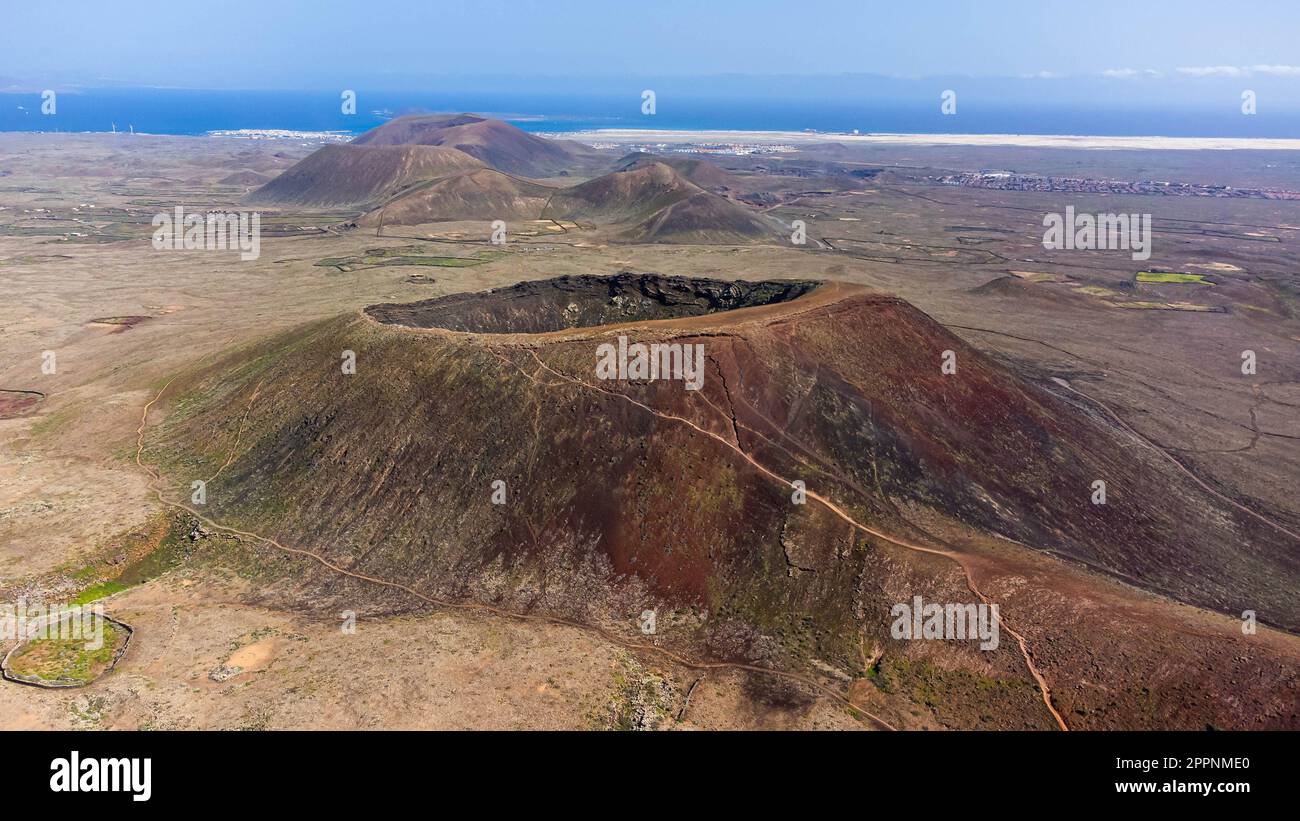 Aerial view of the caldera of the volcano Calderon Hondo in the north ...