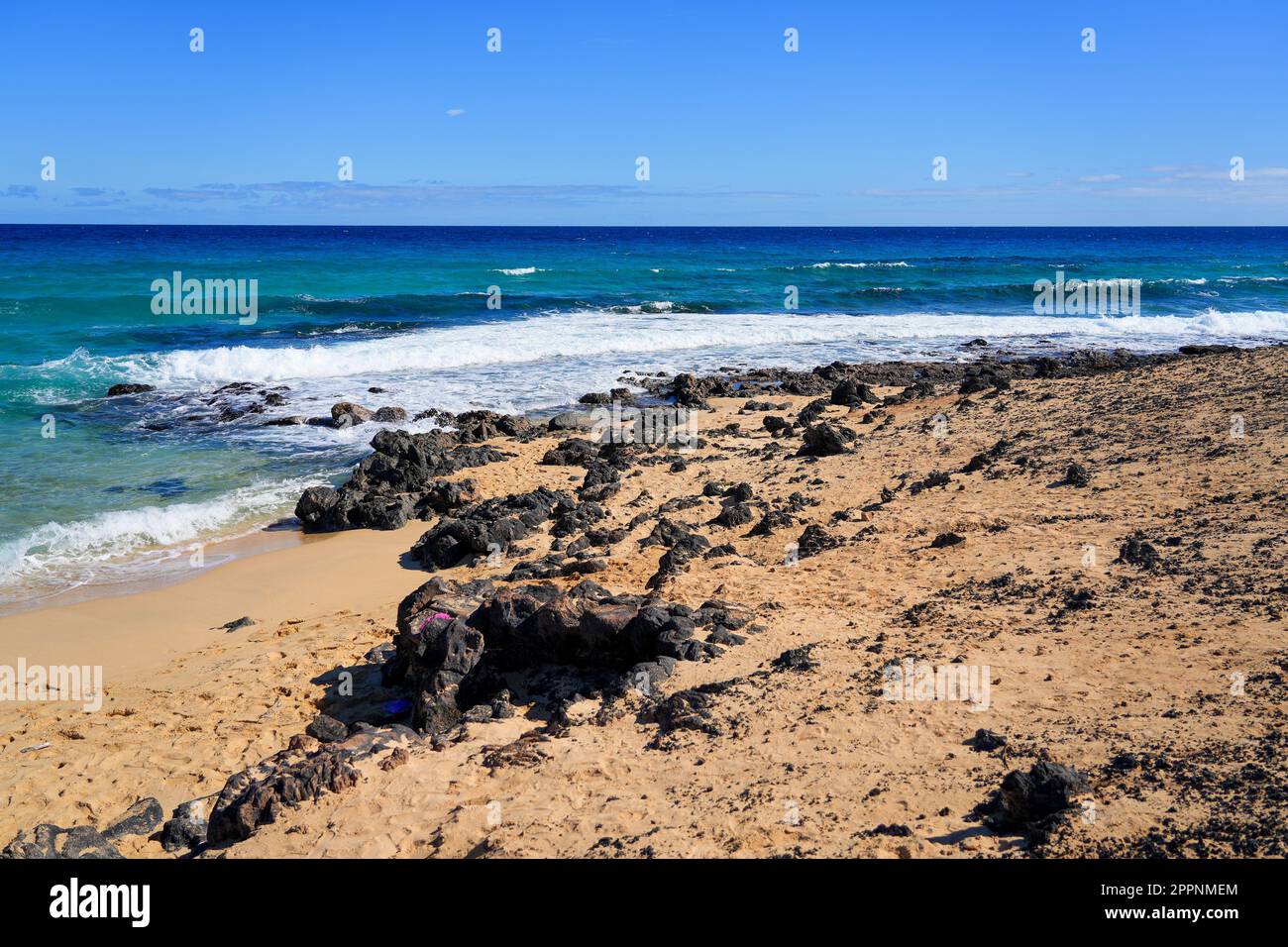 Moro beach in the Corralejo Natural Park in the north of Fuerteventura ...