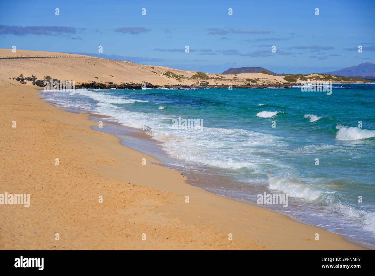 Moro beach in the Corralejo Natural Park in the north of Fuerteventura ...