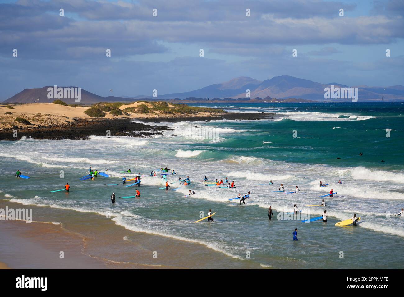 Moro beach in the Corralejo Natural Park in the north of Fuerteventura ...