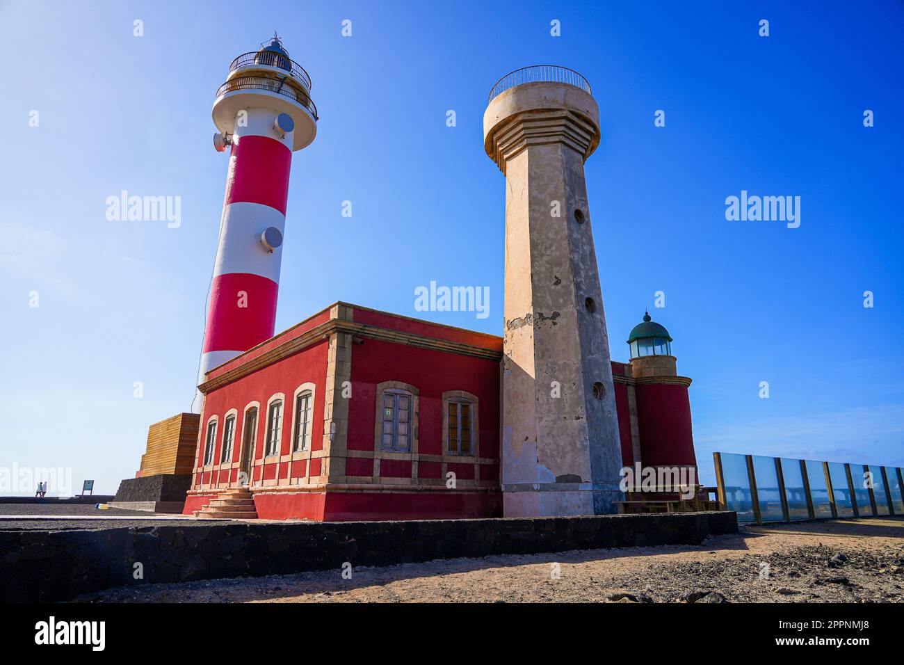 Red and white striped tower with a 2-stories observation deck and a ...
