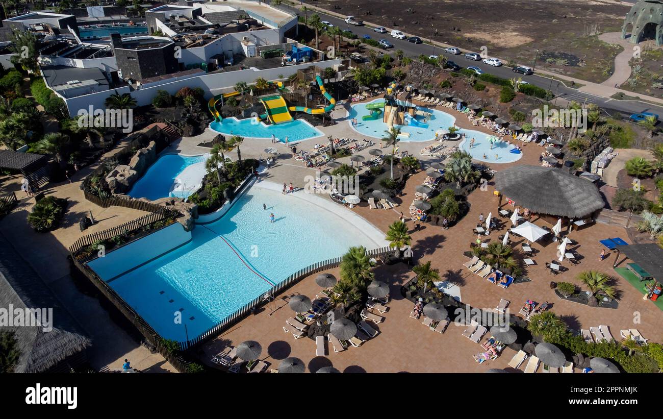 Aerial view of the aquatic park of OrigoMare, a village club isolated ...