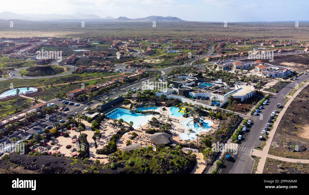 Aerial view of the aquatic park of OrigoMare, a village club isolated ...