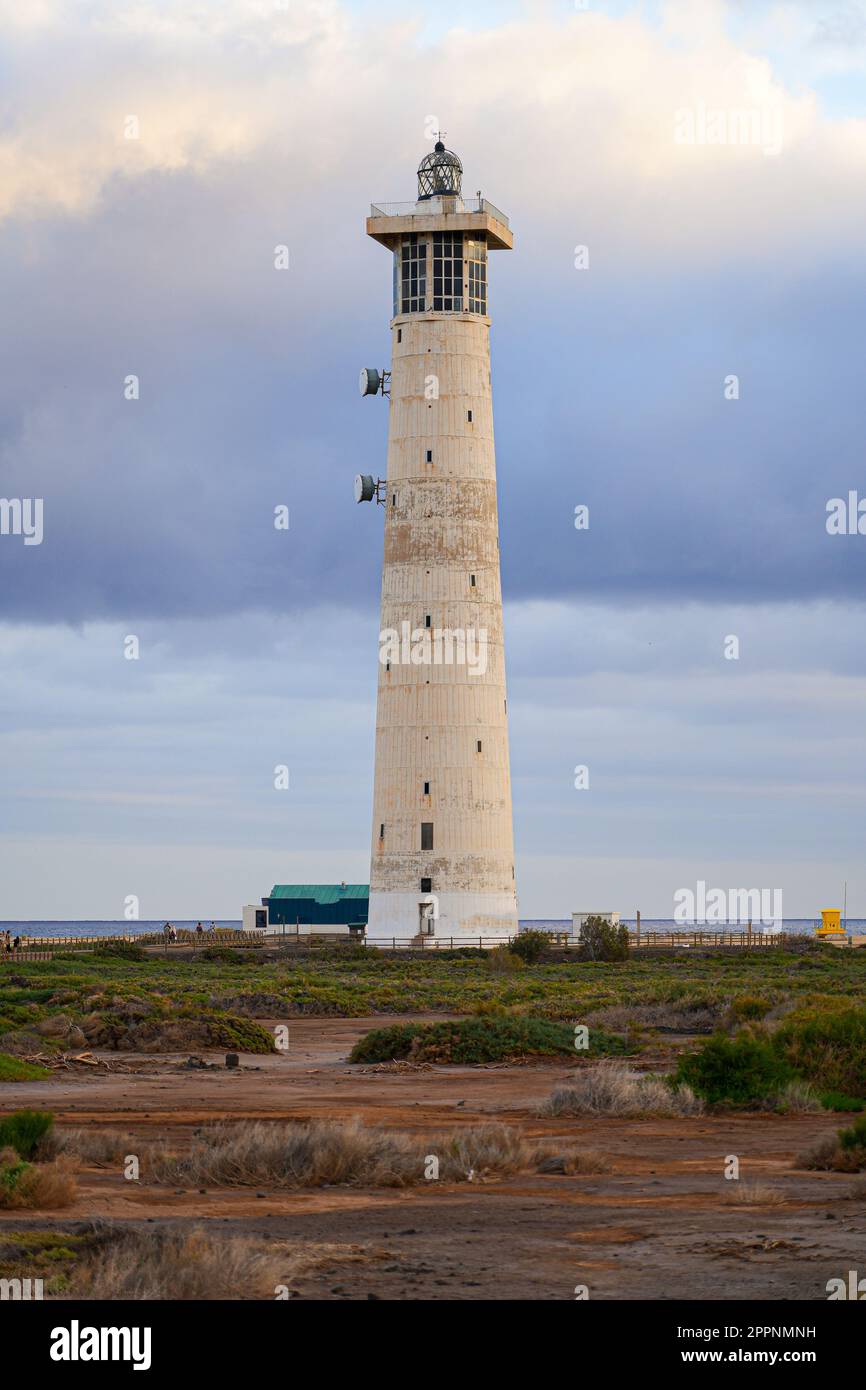 Morro Jable lighthouse, built out of concrete in 1991 on marshland on ...