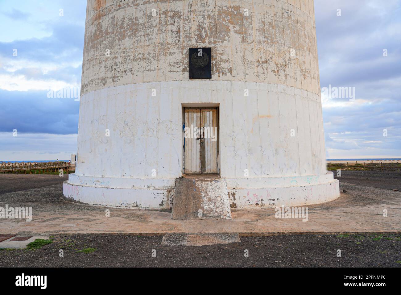 Morro Jable lighthouse, built out of concrete in 1991 on marshland on ...