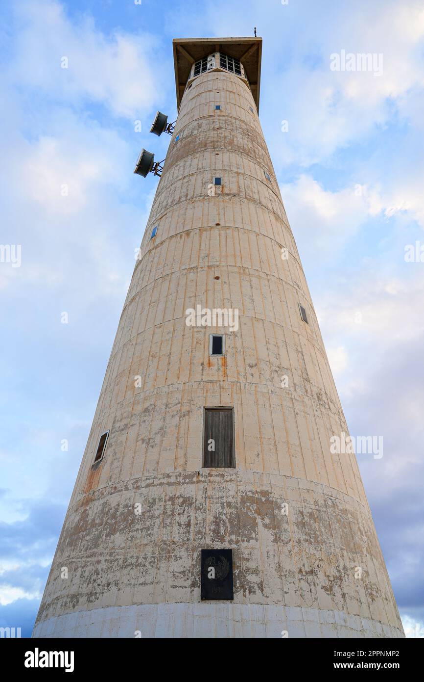 Morro Jable lighthouse, built out of concrete in 1991 on marshland on ...