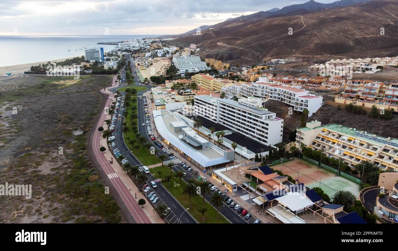 Aerial view of the resort town of Morro Jable built on marshland next ...