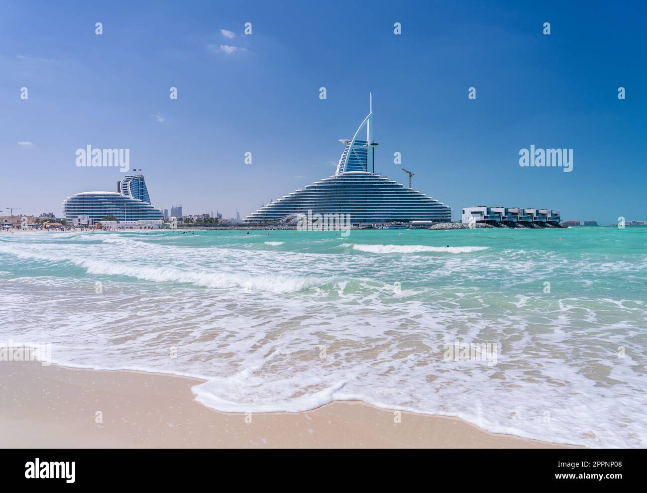 View from Jumeirah public beach of the construction of Marsa al Arab ...