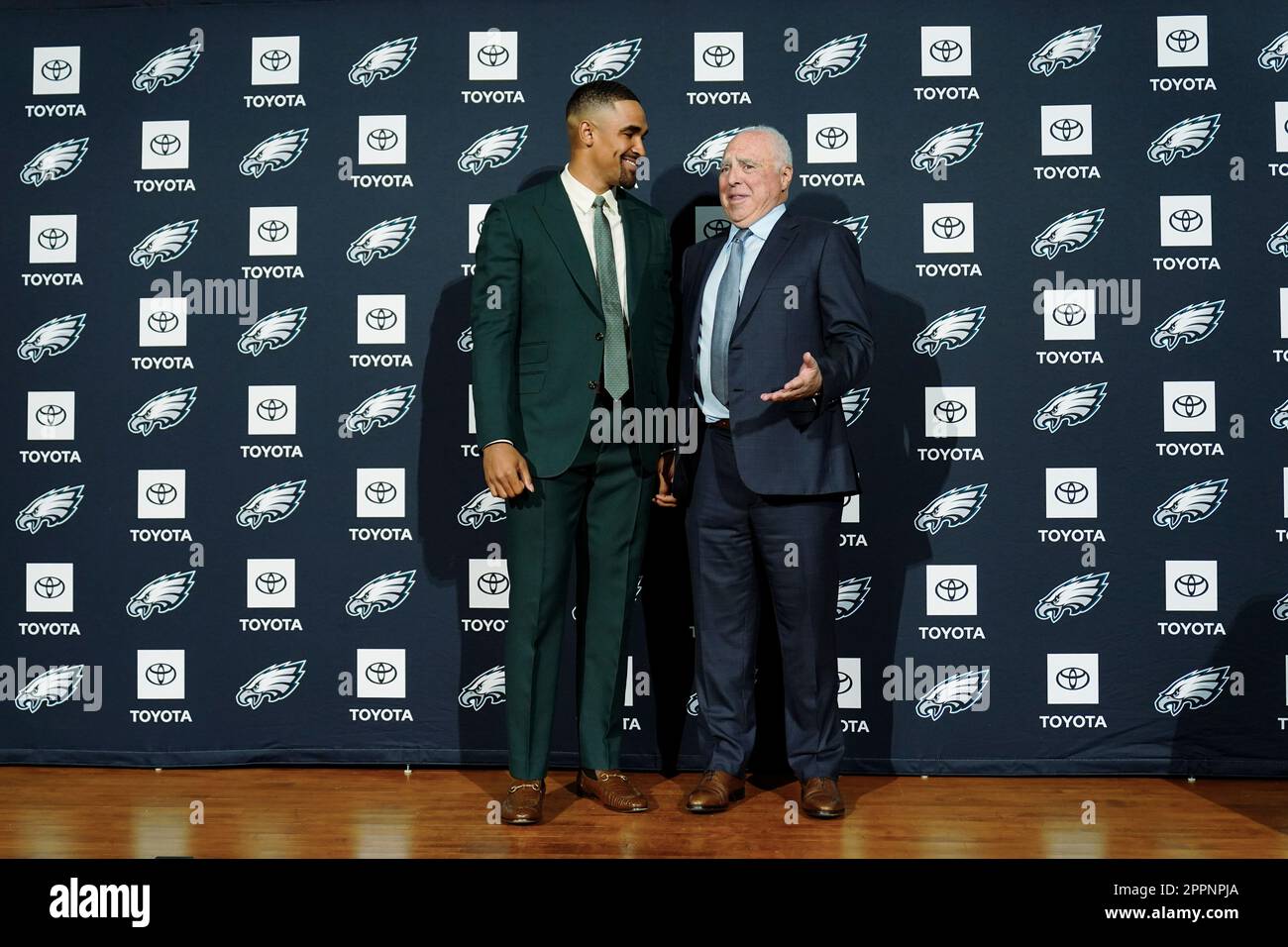 Philadelphia Eagles quarterback Jalen Hurts and team owner Jeffrey ...