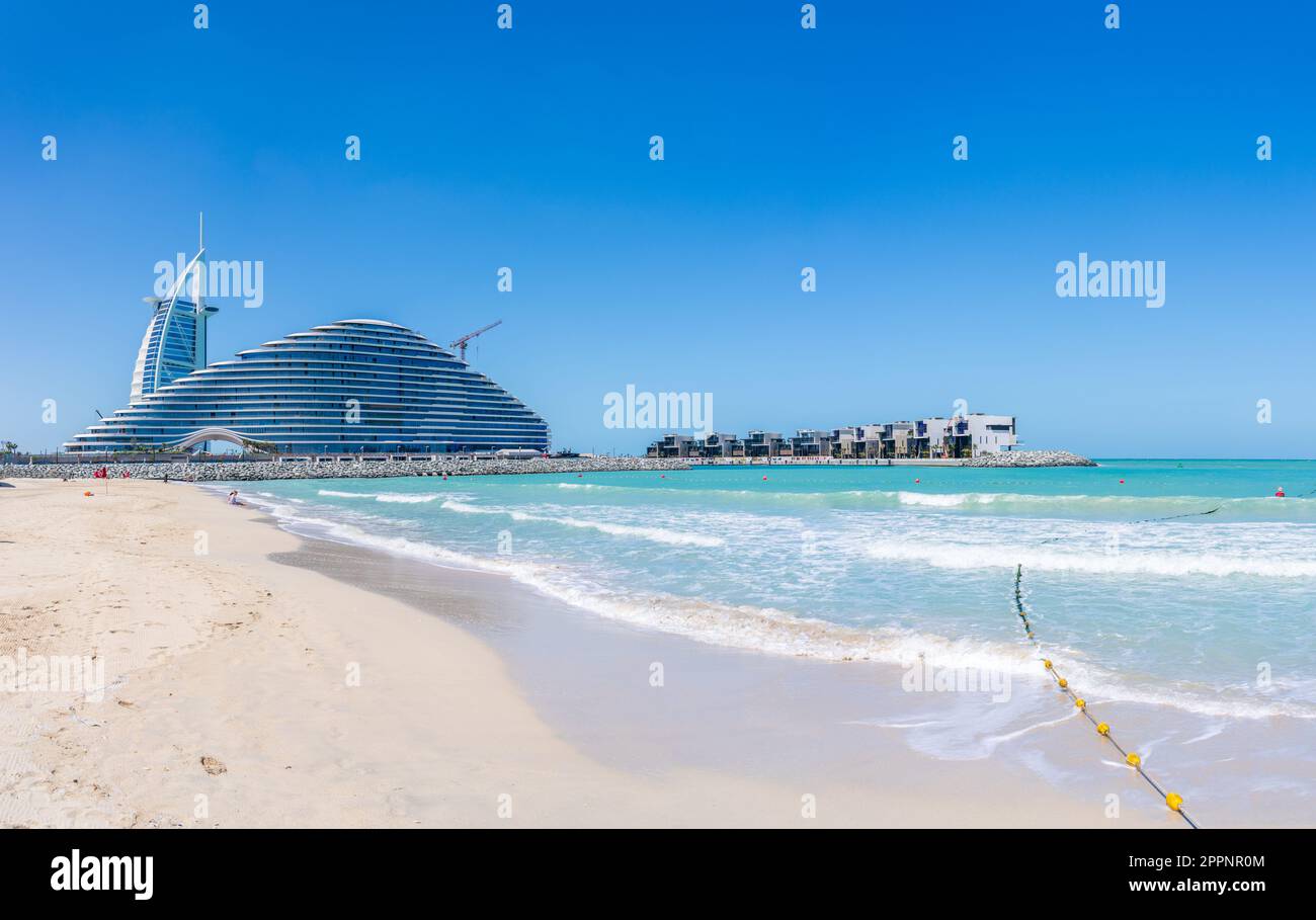 View from Jumeirah public beach of the construction of Marsa al Arab ...