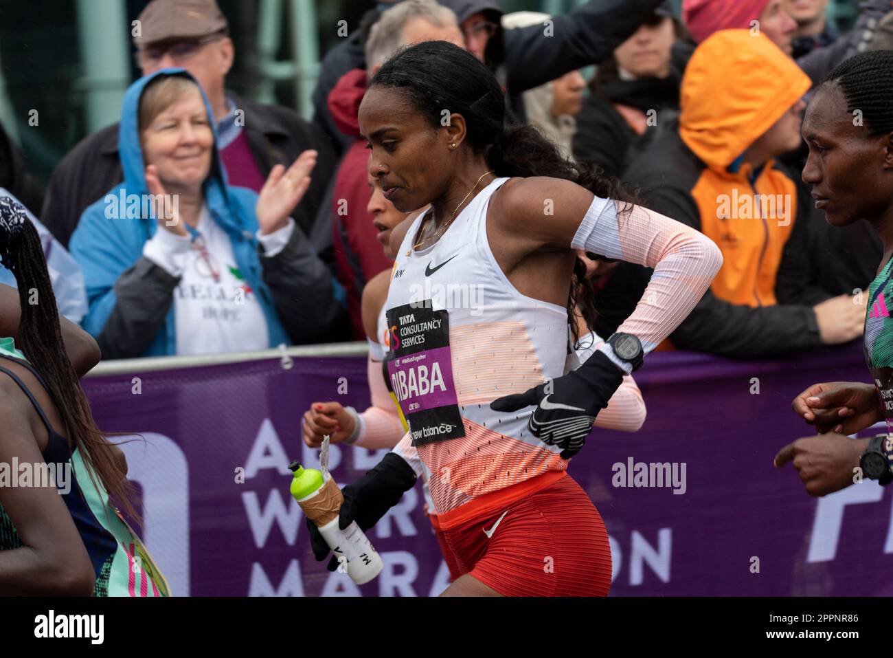 Genzebe Dibaba competing in the TCS London Marathon 2023 passing ...