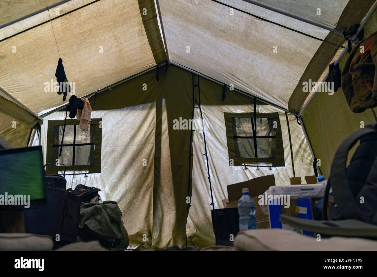 Inside the tent of the geological expedition. The work of the ...