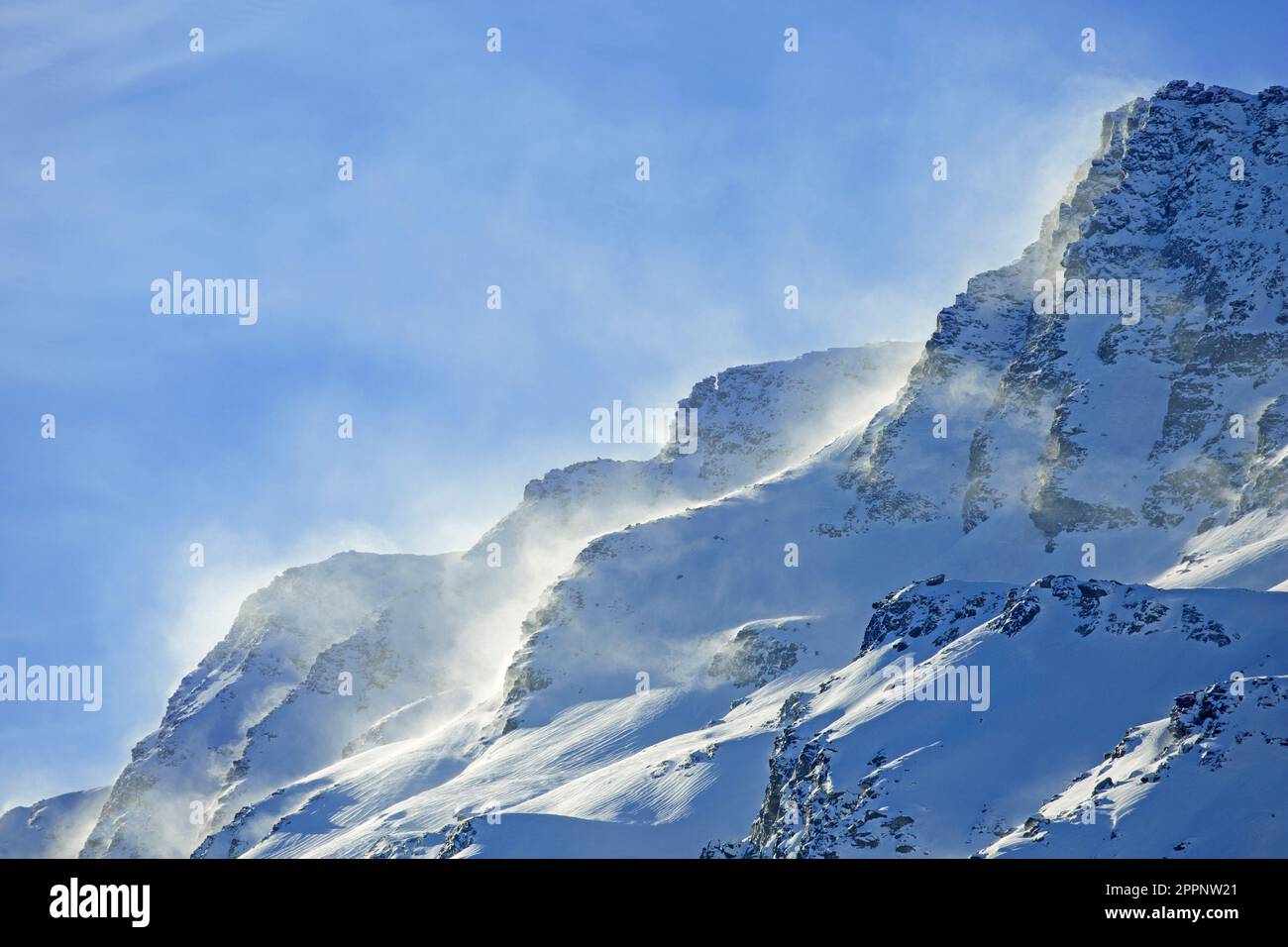 Snowstorm in the mountains in winter in the Gran Paradiso National Park ...