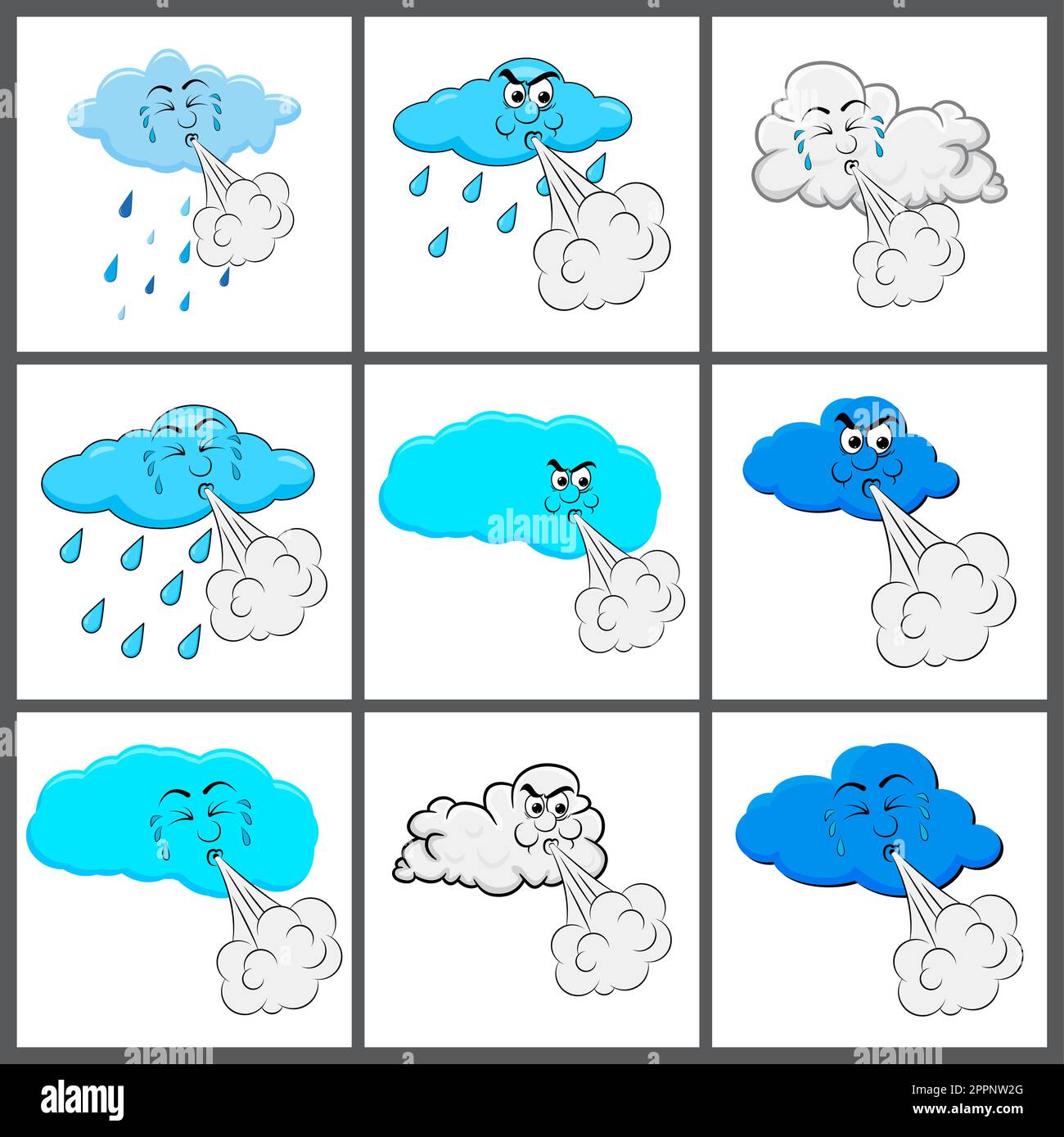 Cloud blowing wind set. Cartoon character. Vector illustration Stock ...