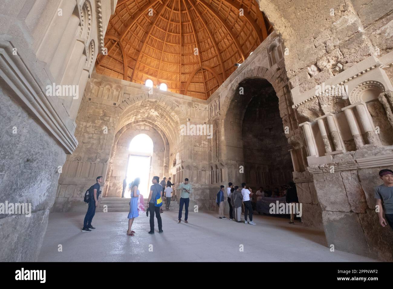 Tourists at the Old Umayyad Palace ruins, Amman Citadel, in Jordan ...