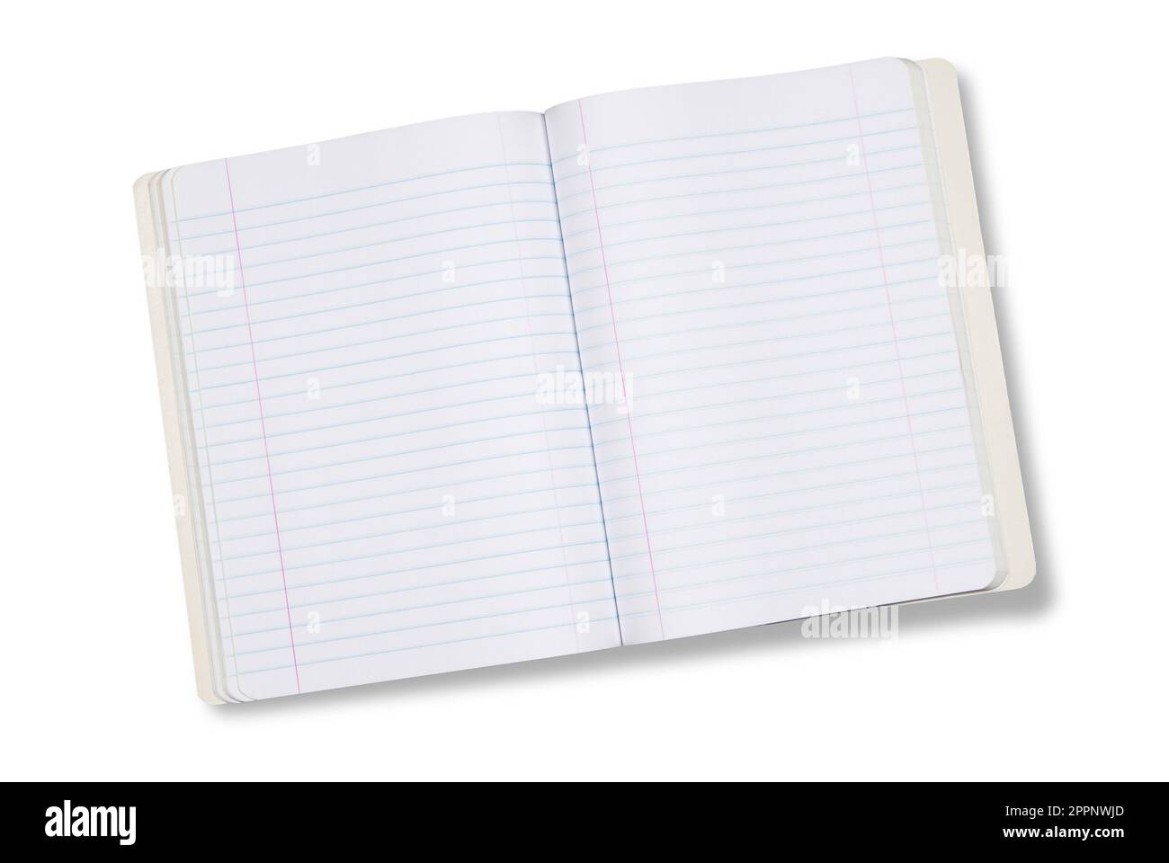 Opened journal book showing plain lined pages. isolated on white ...