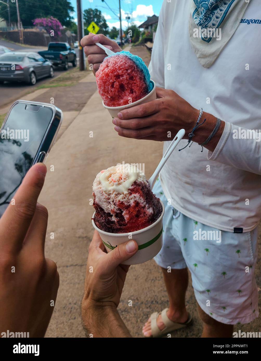 Shaved Ice with ice cream topping on Oahu, Hawaii Stock Photo - Alamy