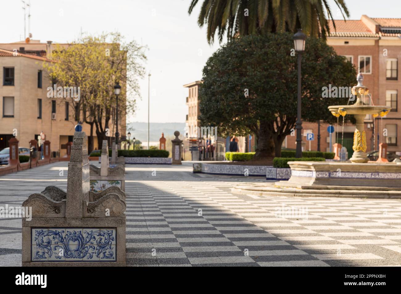 Plaza del Pan in Talavera de la Reina, seen from a typical bench ...