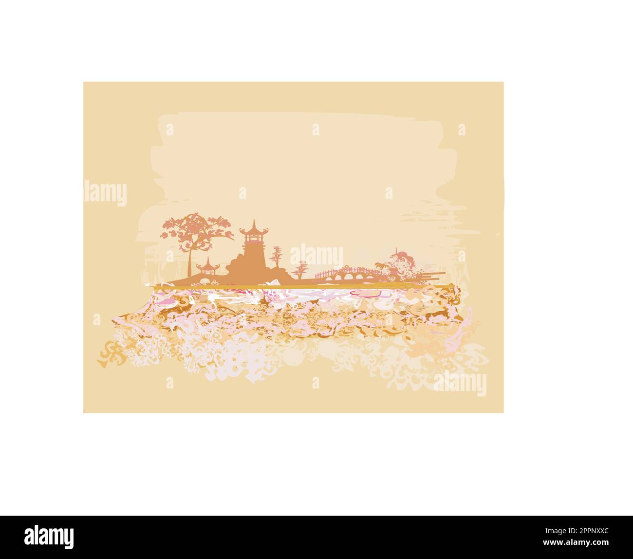 Old paper with asian landscape Stock Vector Images - Alamy