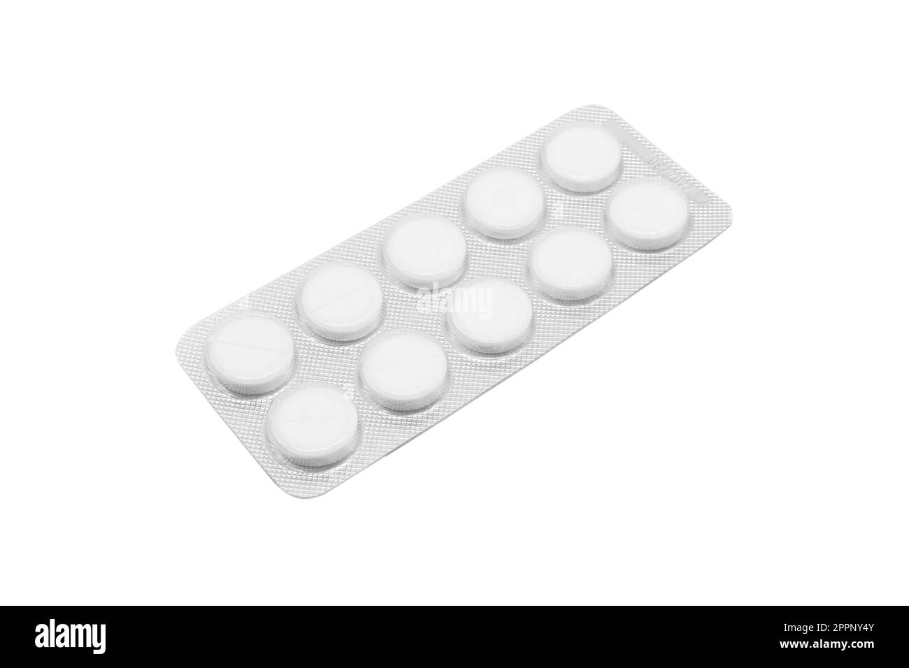 Macro shot pile of tablets pill in silver blister packaging isolated on ...