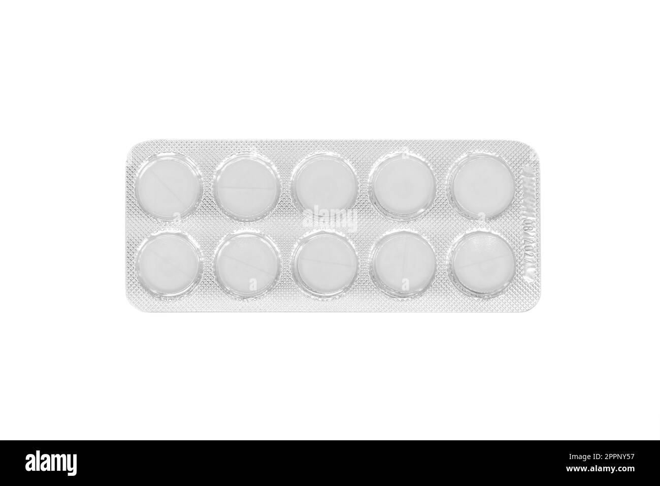 Macro shot pile of tablets pill in silver blister packaging isolated on ...