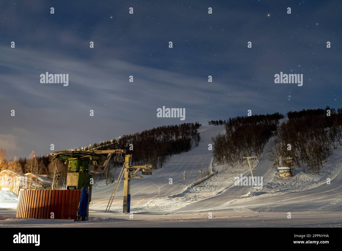 Nighttime with Starry Sky at the Ski Lift in Ramundberget Resort Stock ...