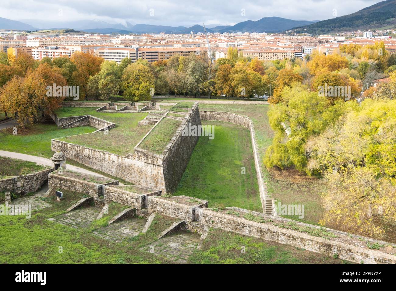 View from Picota medieval, the ancient city walls, Pamplona, Basque ...