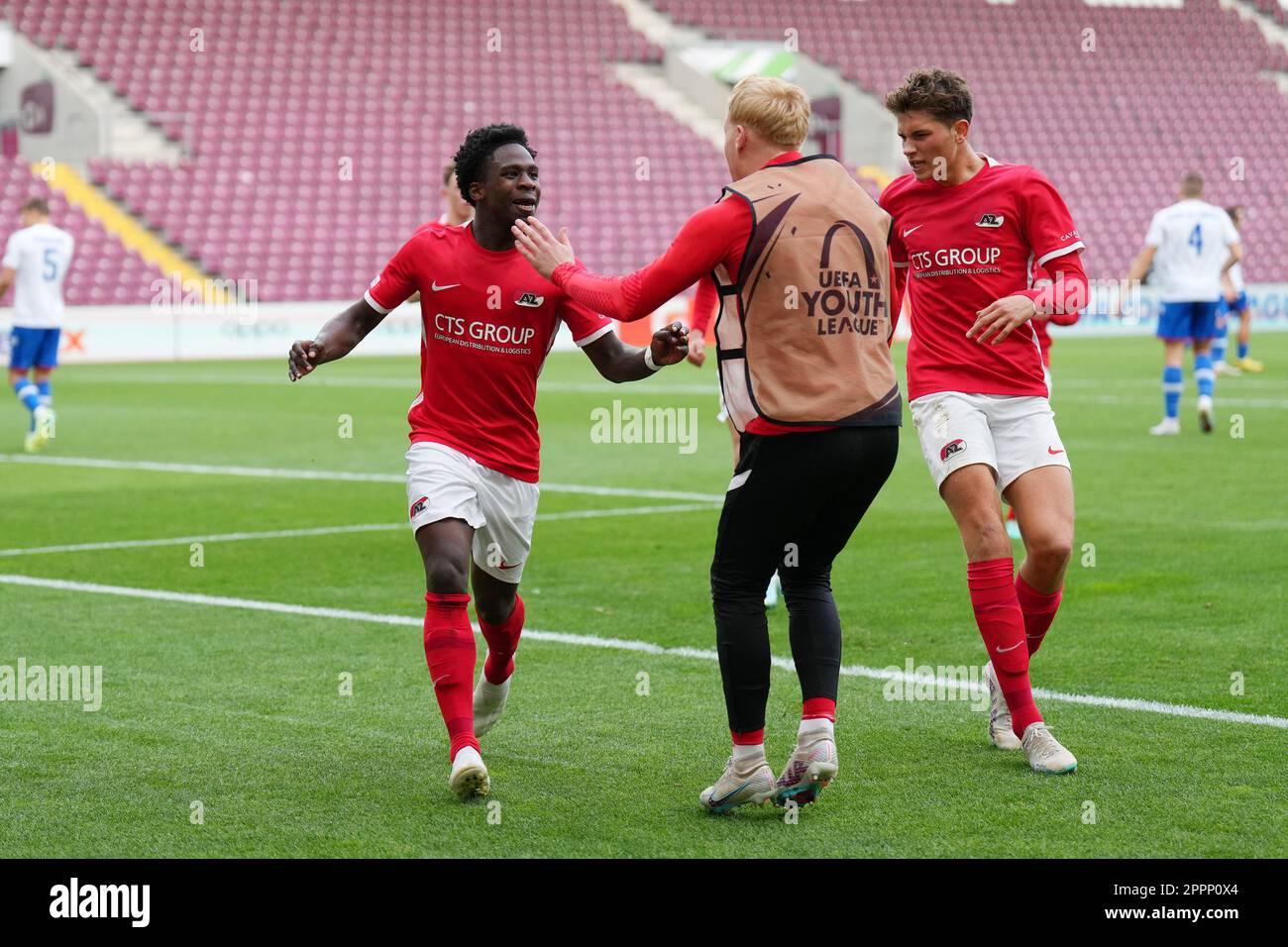 GENEVA - Jayden Addai of AZ celebrates the 1-0 during the UEFA Youth ...